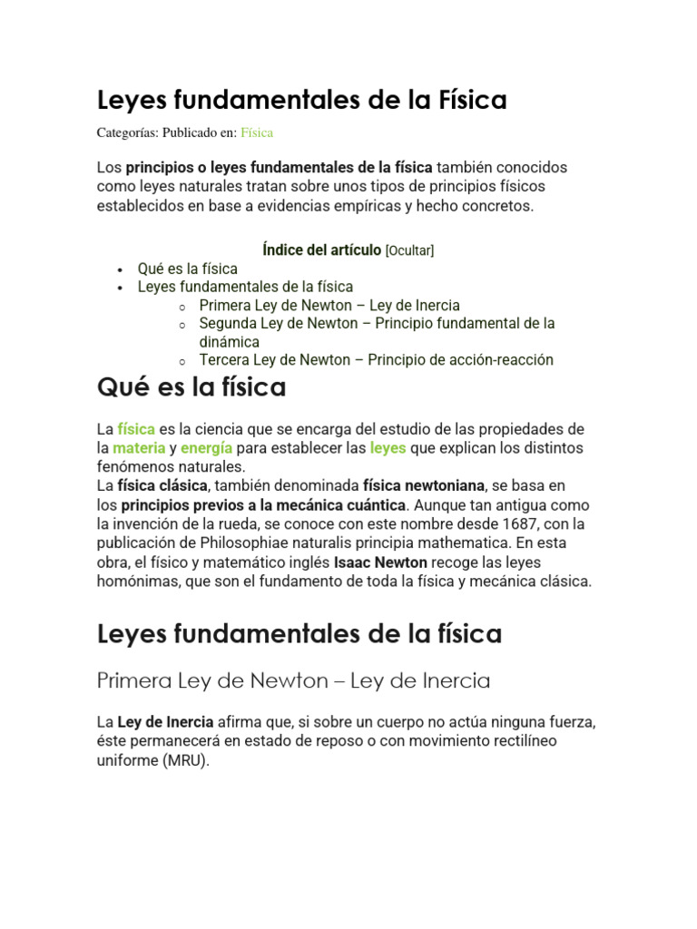 Leyes Fundamentales De La Física Pdf Las Leyes Del Movimiento 4000
