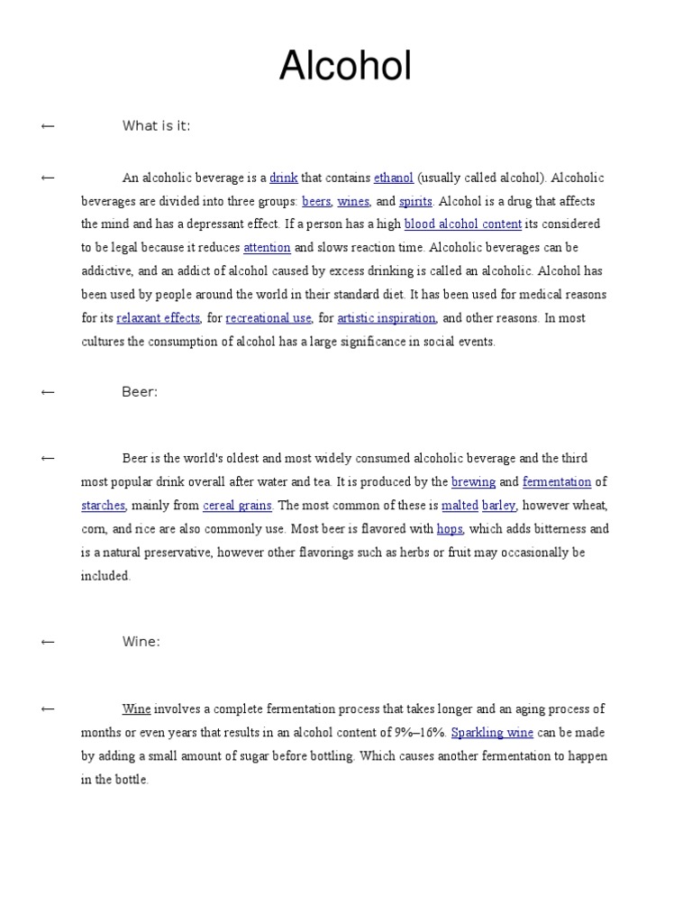 Alcohol: Drink Ethanol Beers Wines Spirits Blood Alcohol Content ...