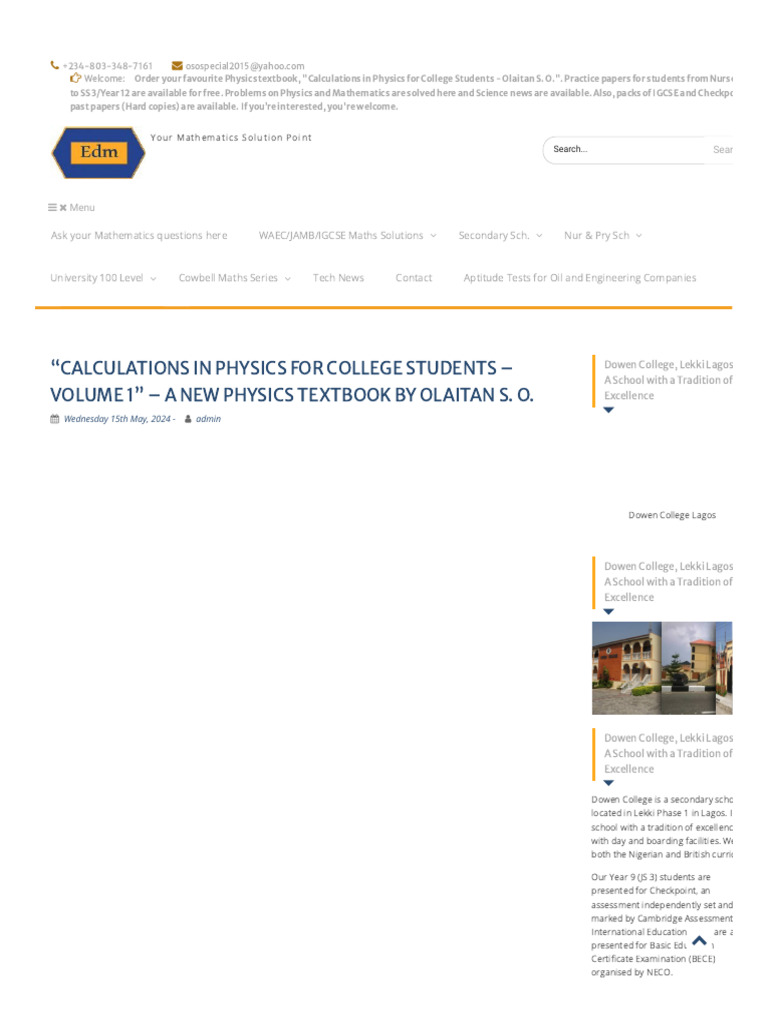 Calculations in Physics for College Students | PDF | Curriculum ...