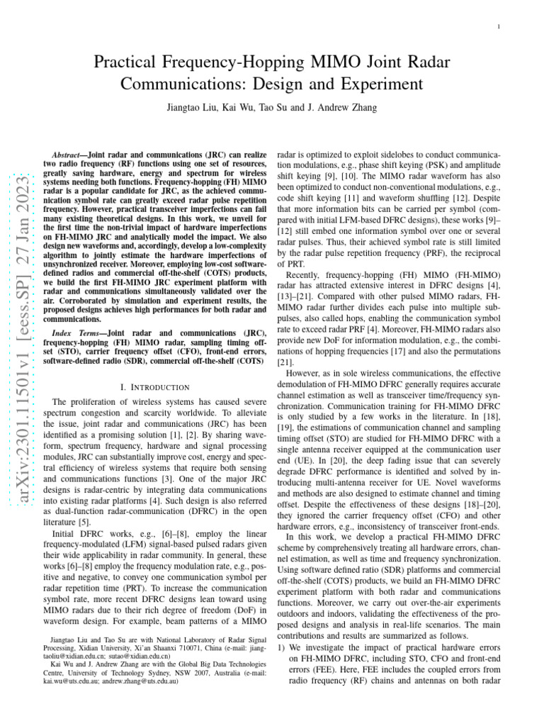 Practical Frequency-Hopping MIMO Joint Radar Commu | PDF | Radar ...