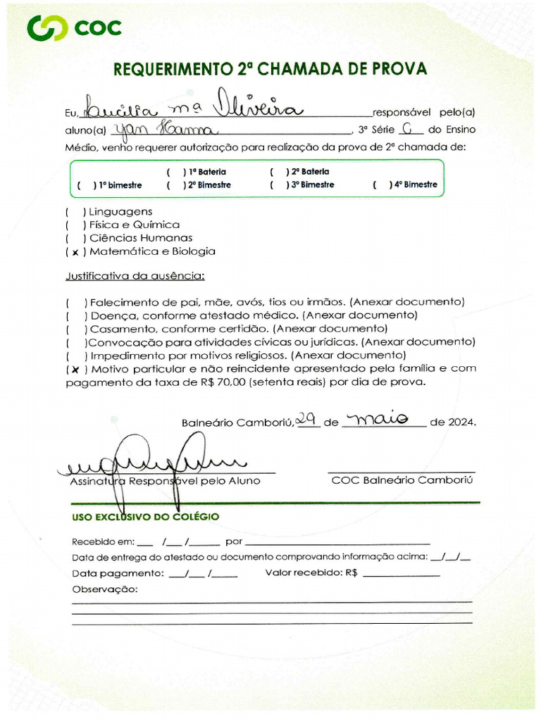 Requerimento 2° Chamada Yan | PDF