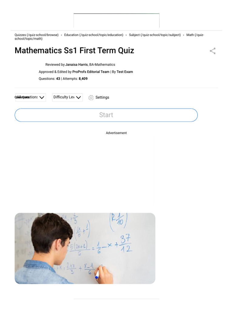 Mathematics SS1 First Term Quiz - Trivia & Questions | PDF ...