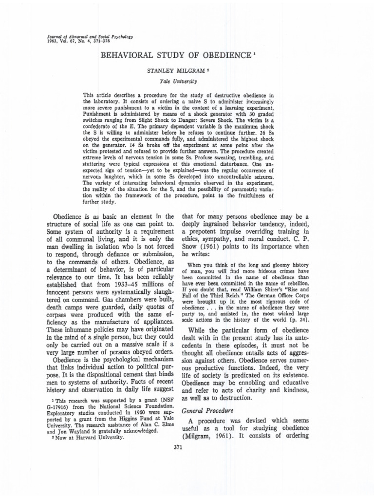 Milgram Study | PDF