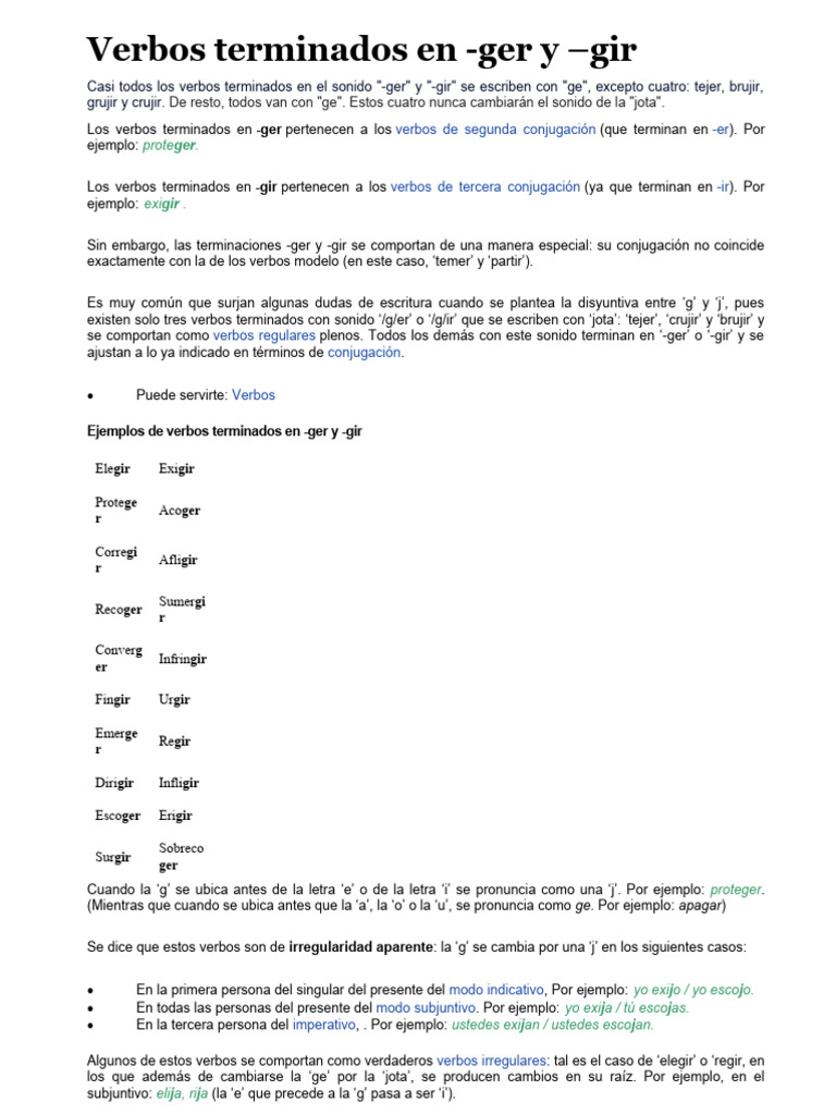 Conjugación de Verbos en -ger y -gir | PDF