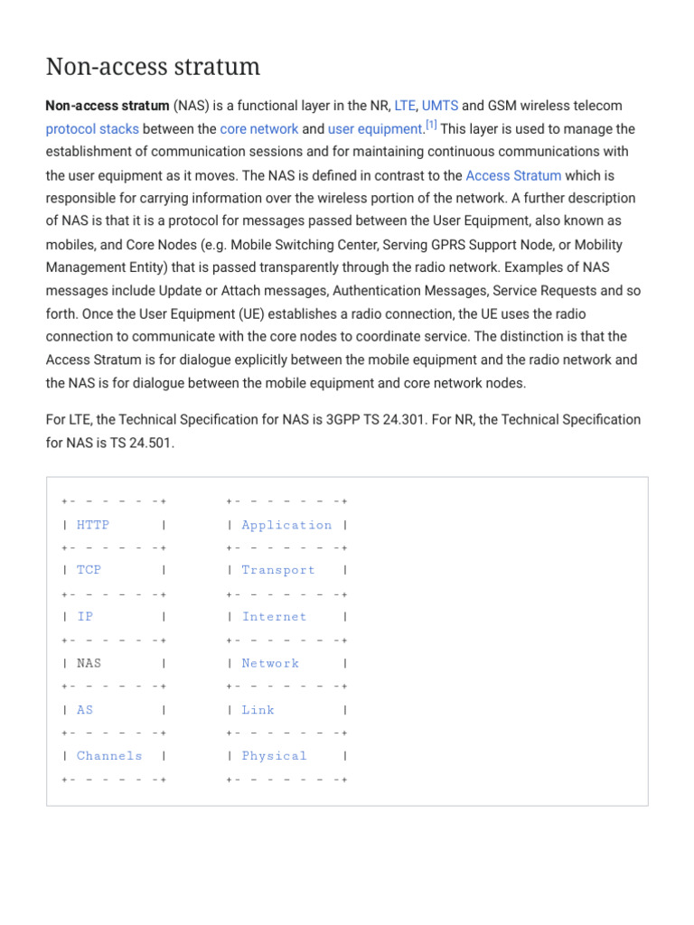 Non-Access Stratum - Wikipedia | PDF | Computer Network | Computer Networking
