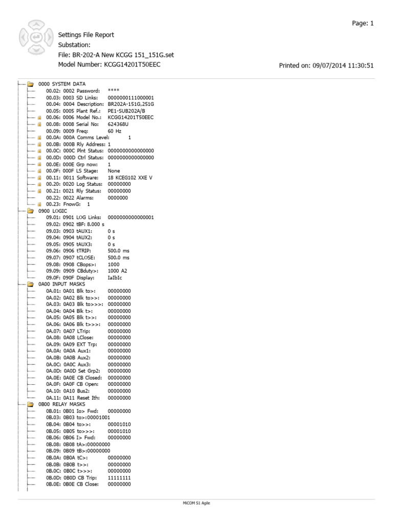 BR-202-A New KCGG Relay Setting As Left 070914 | PDF | Computing