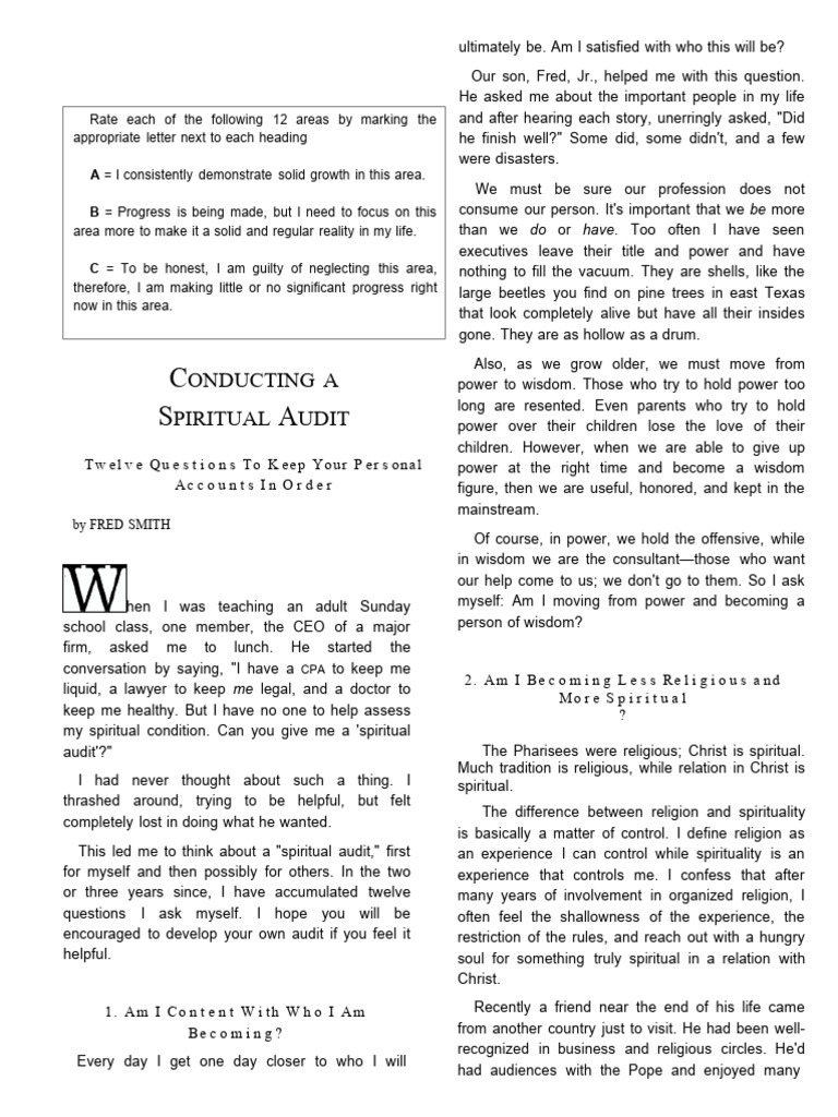 Conducting A Spiritual Audit Fred Smith | PDF | Prayer | God