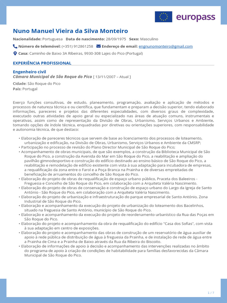 CV - Nuno Monteiro | PDF | Portugal | Engenharia Civil