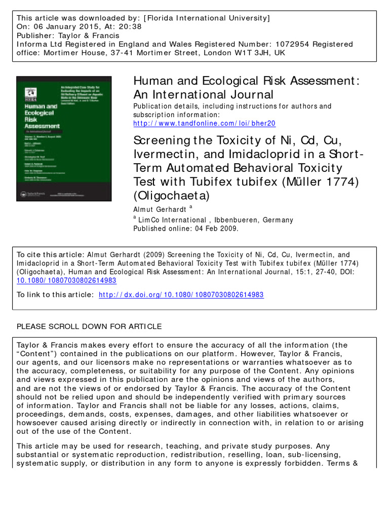 Human and Ecological Risk Assessment: An International Journal | PDF ...