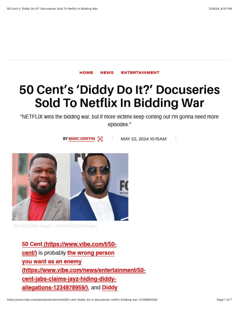 50 Cent's 'Diddy Do It?' Docuseries Sold To Netflix in Bidding War | PDF