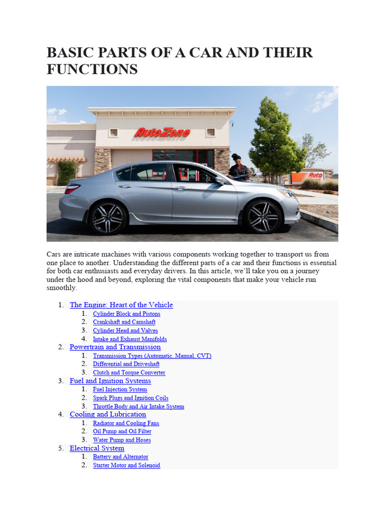Basic Parts of A Car and Their Functions | PDF | Brake | Engines