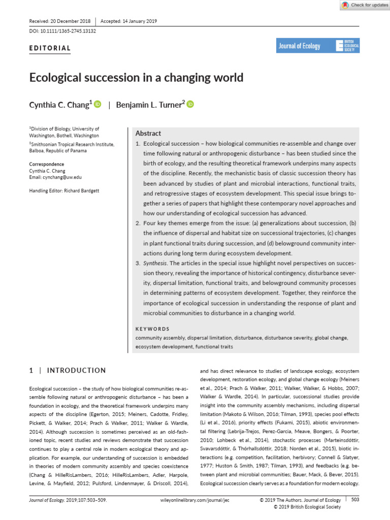 Journal of Ecology - 2019 - Chang - Ecological Succession in A Changing ...