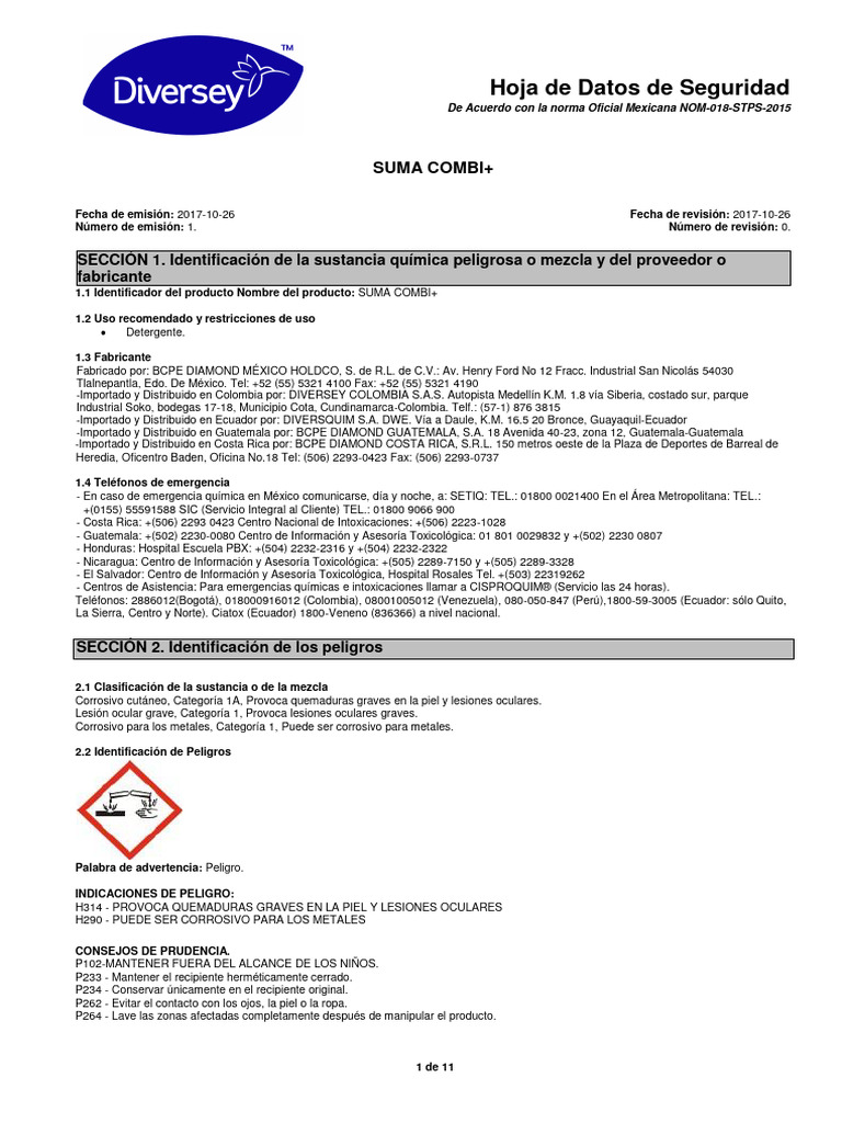 SDS Suma Combi+ | PDF | Corrosión | Agua