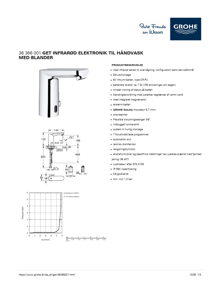 GROHE Specification Sheet 36366001 | PDF
