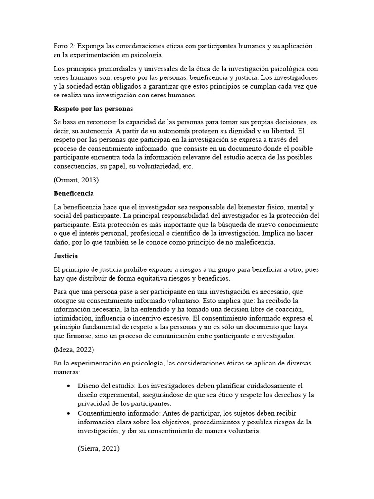 Foro 2 2bim Psic - Exper | PDF | Consentimiento informado | Experimentar
