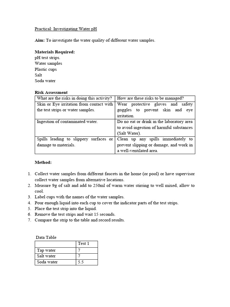 Year 11 Marine Science Water PH Experiment | PDF | Ph | Water