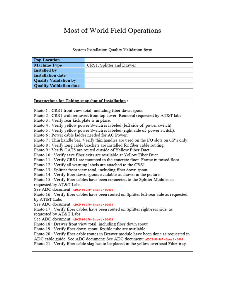 Installation Quality Validation - CRS-1 - V2 | PDF | Manufactured Goods ...