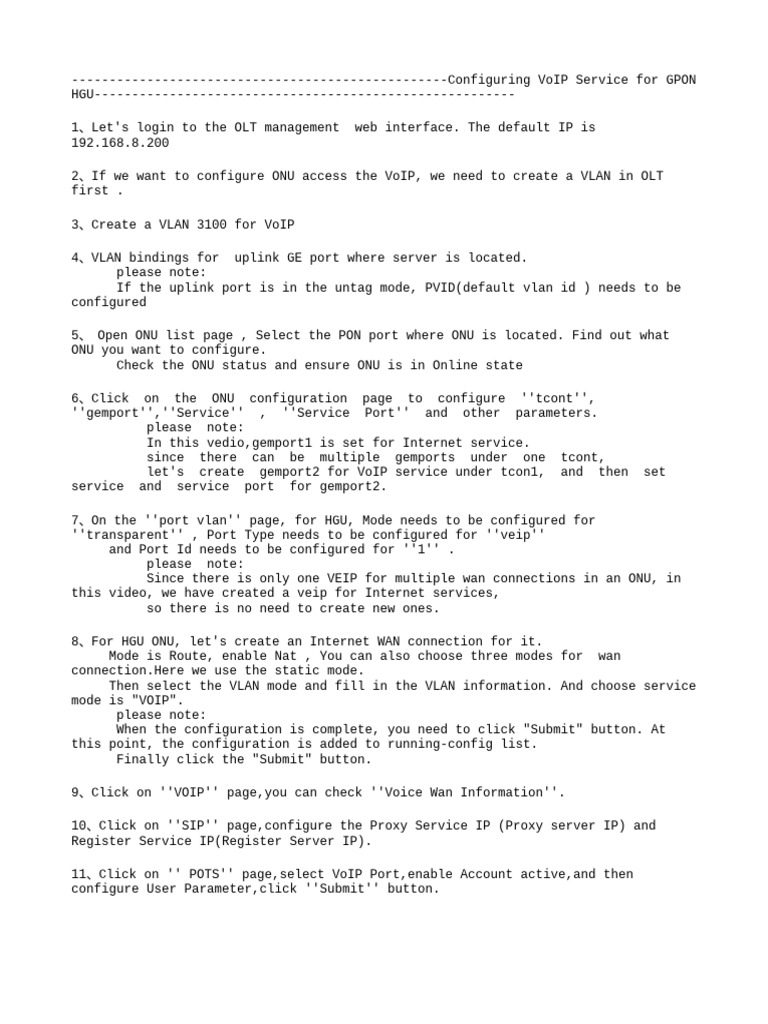 2.configuring VoIP Service For GPON HGU | PDF