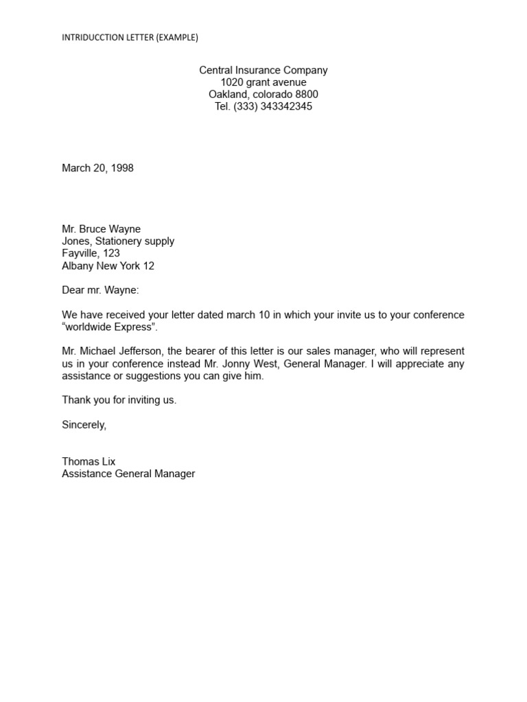 Introduction Letter Example | PDF