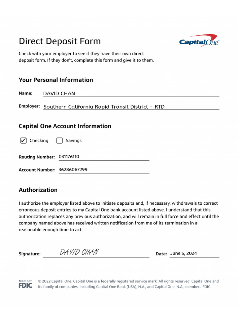 Direct Deposit Form . | PDF