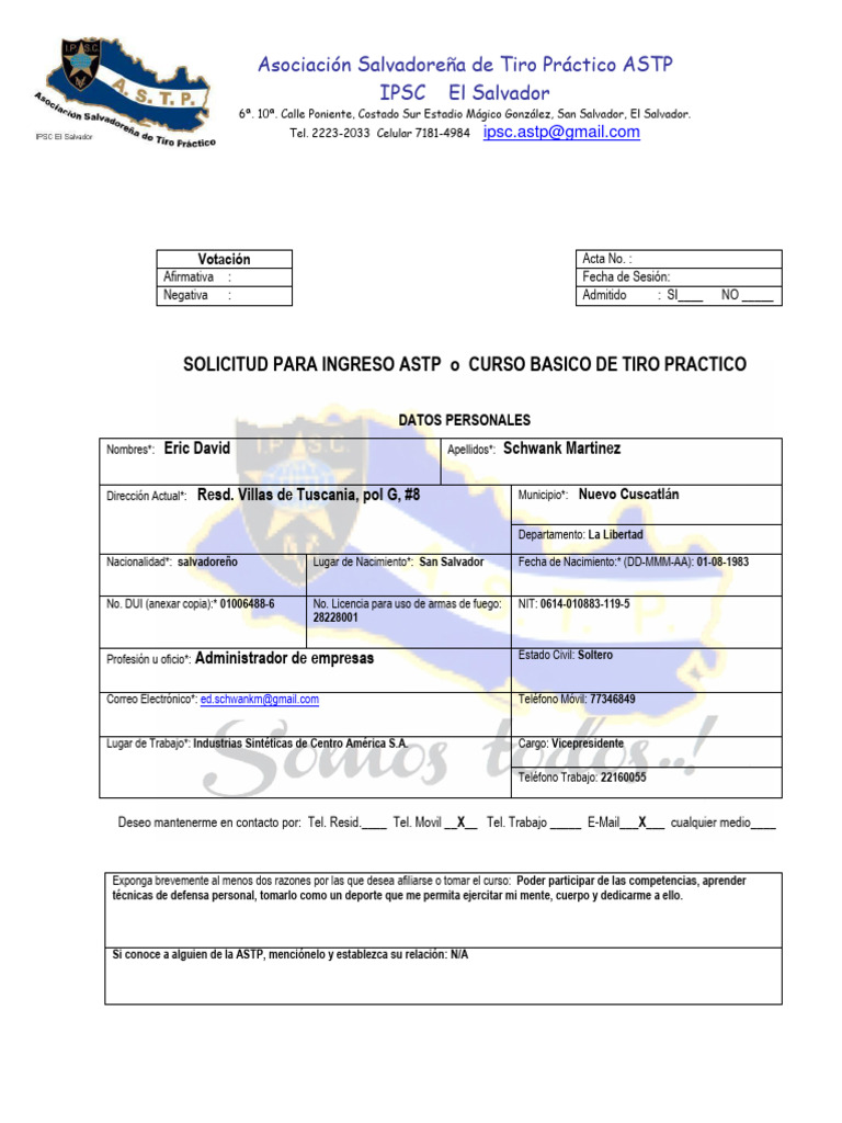 Solicitud de Ingreso ASTP Form-01-2021 Rev 2024a | PDF | El Salvador
