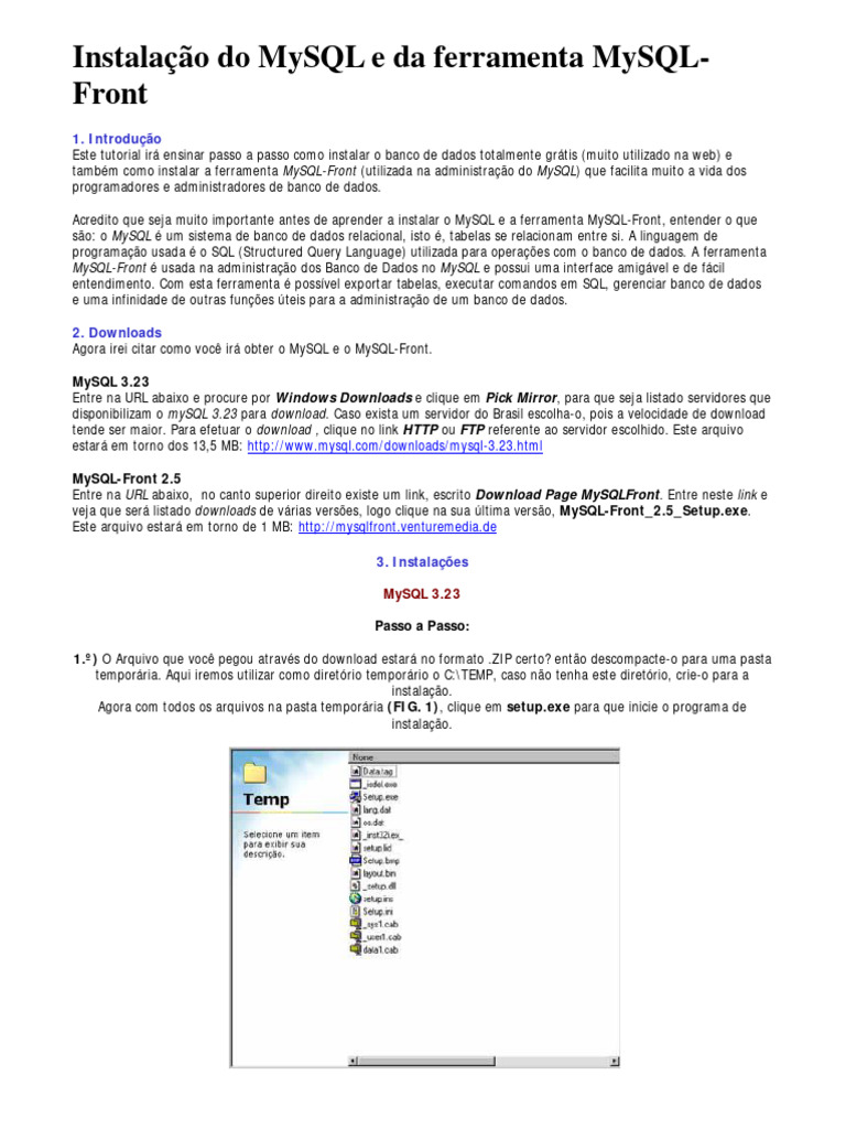 Instalação Do MySQL e Da Ferramenta MySQL - Front | PDF | Bancos de ...