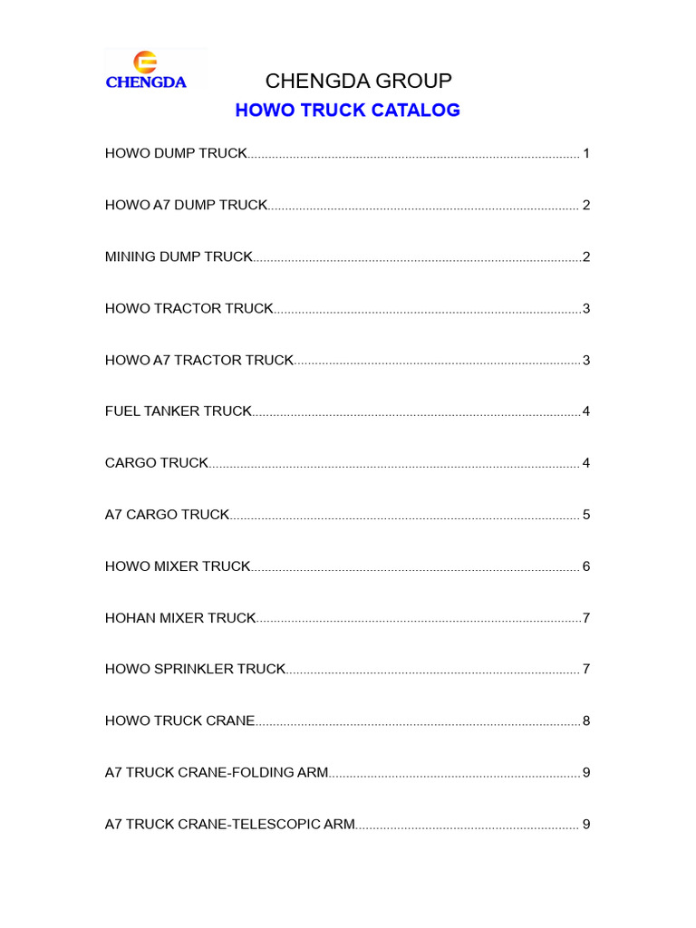 HOWO TRUCK CATALOG Heavy Duty Revised | PDF | Truck | Motor Vehicle