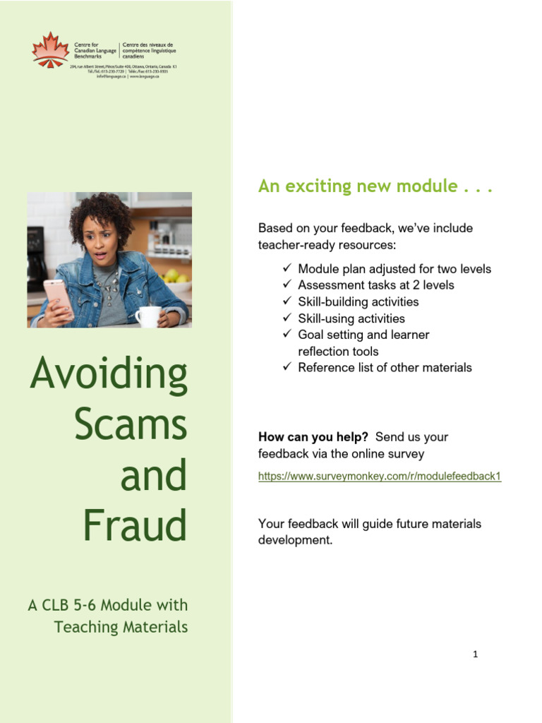 CLB 5-6 Module: Avoiding Scams | PDF | Credit Card | Learning