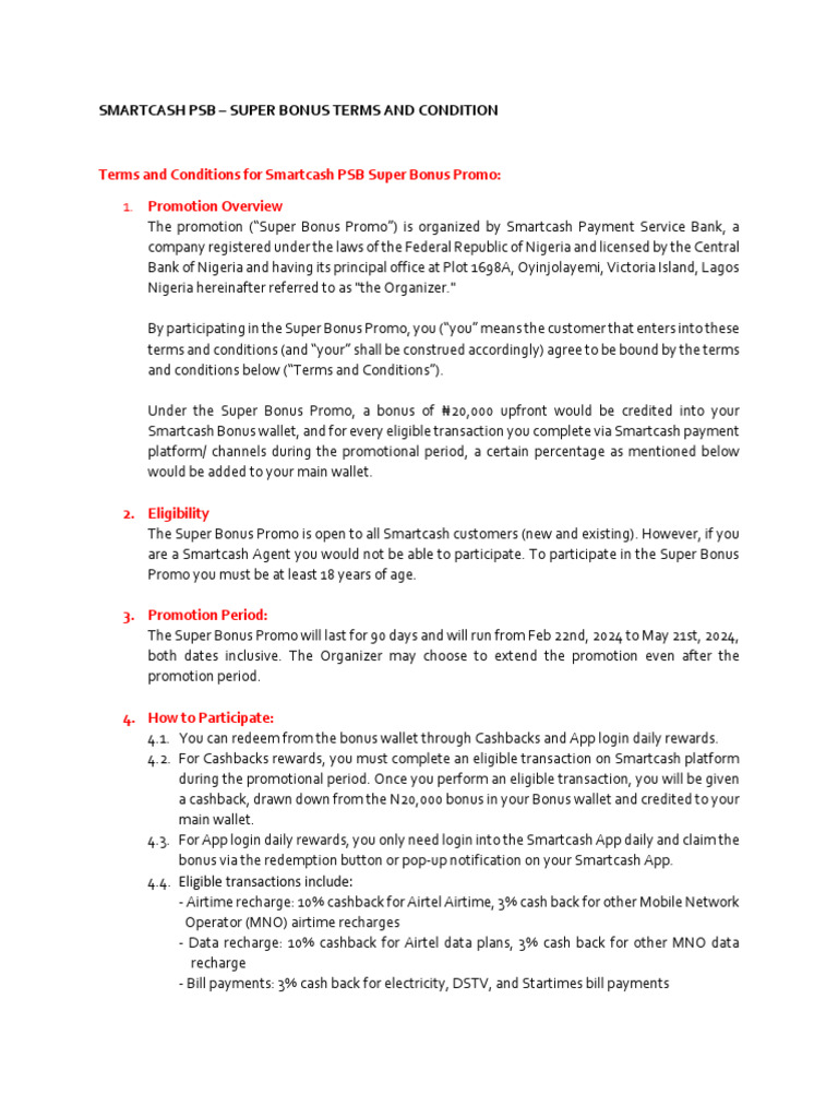 SMARTCASH PSB Super Bonus Terms and Condition | PDF | Credit Card ...
