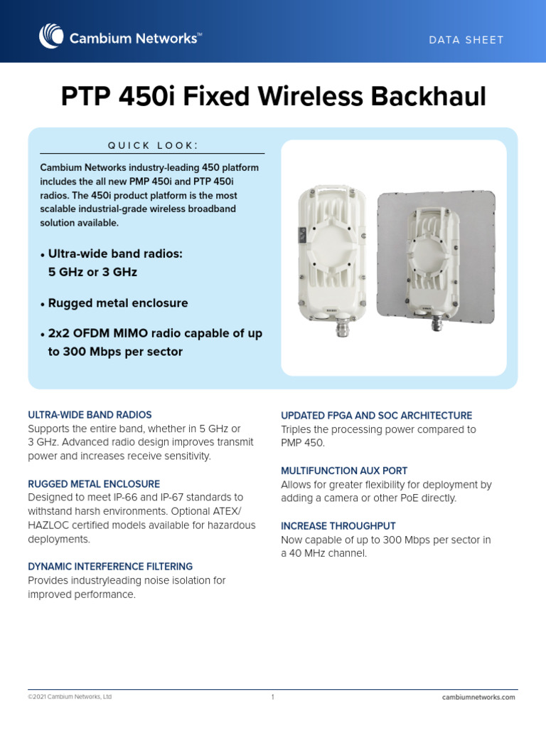 Cambium Networks Data Sheet PTP 450i | PDF | I Pv6 | Radio