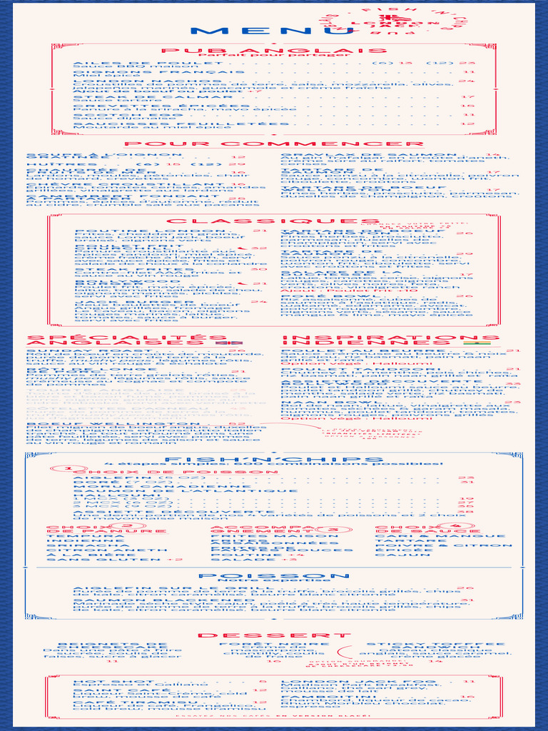 Menu Gourmand du Pub Anglais | PDF | Frites | sauce