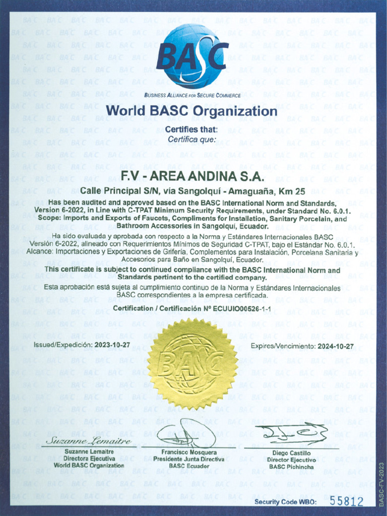 Certificado Basc FV | PDF