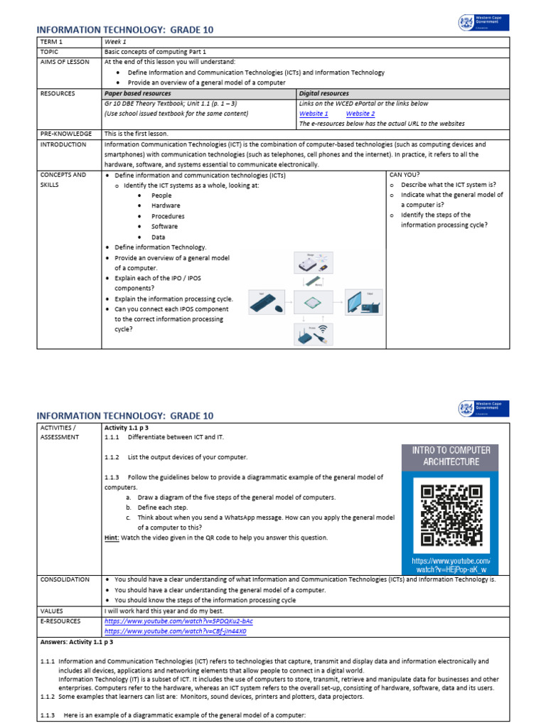 IT - Grade 10 - T1 - W1 - 2021 | PDF | Information Technology | Information