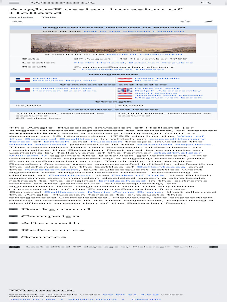 Anglo-Russian Invasion of Holland 1799 | PDF | Wars Of Independence ...