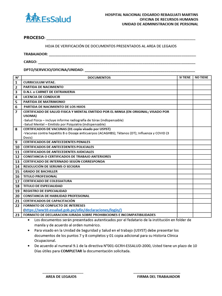 Formato para Legajo Reba | PDF