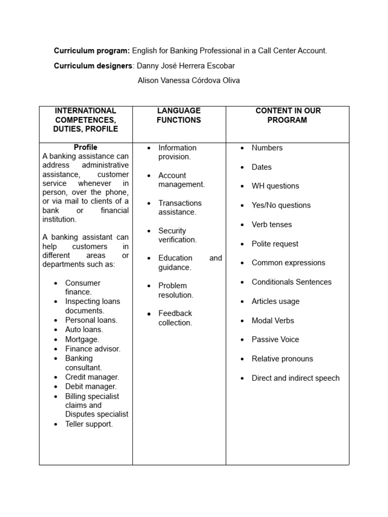 English For Banking Professional in A Call Center Account | PDF | Banks ...