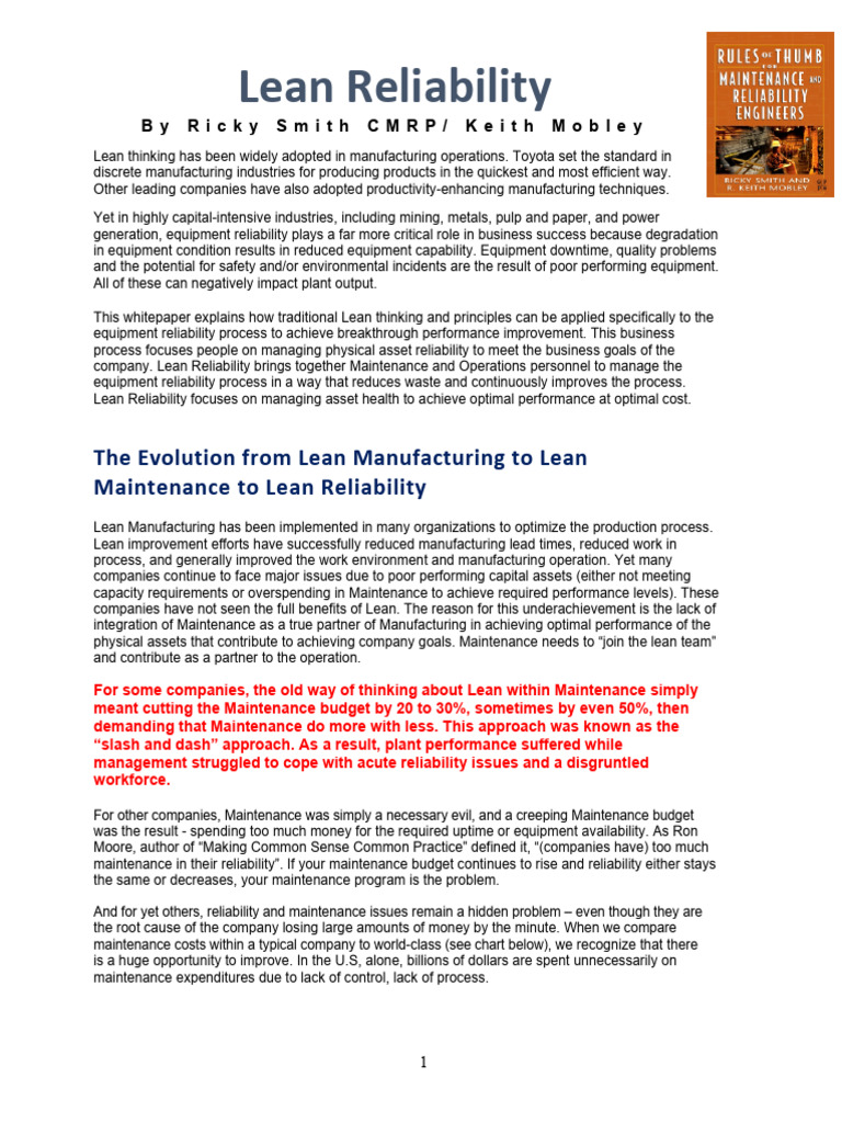 Lean Reliability 1668250240 | PDF | Reliability Engineering | Performance Indicator