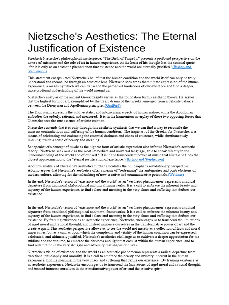 Nietzsche S Aesthetics The Eternal Justification of Existence | PDF | Friedrich Nietzsche ...