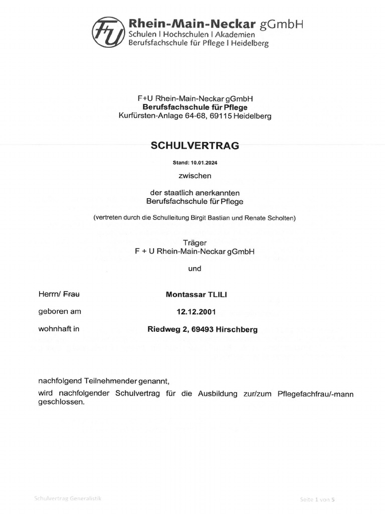 Montassar Tlili Schulvertrag | PDF