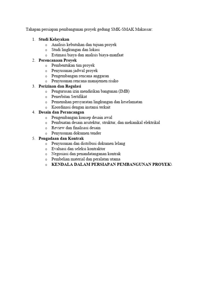 Tahapan Persiapan Pembangunan Proyek Gedung SMK | PDF