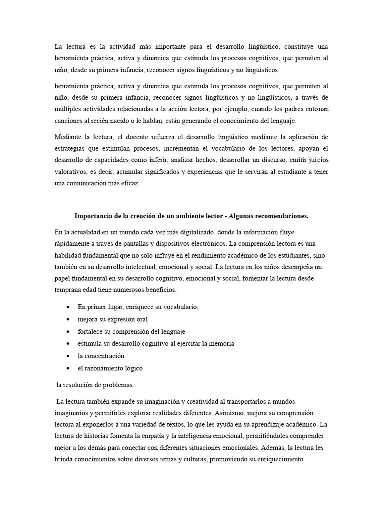 Recomendaciones para Crear Un Ambiente Lector en La Escuela | PDF ... Recomendaciones para Crear Un Ambiente Lector en La Escuela | PDF ...