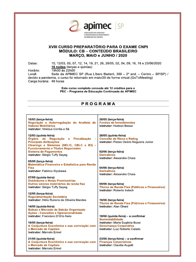 NV APIMEC 2020 PREPARATORIO | PDF