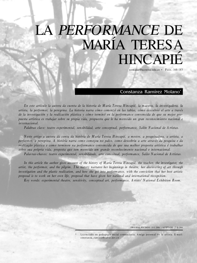 La Performance De Maria Teresa Hincapie Pdf Arte De Performance