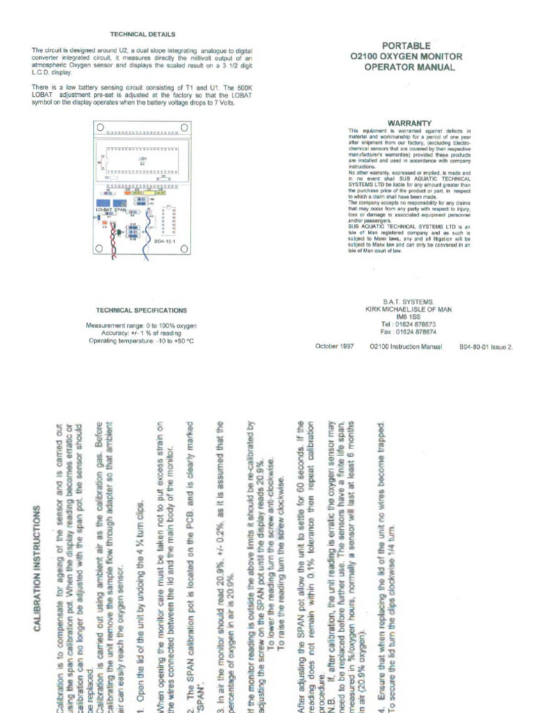 Portable O2100 Oxygen Monitor Manual | PDF