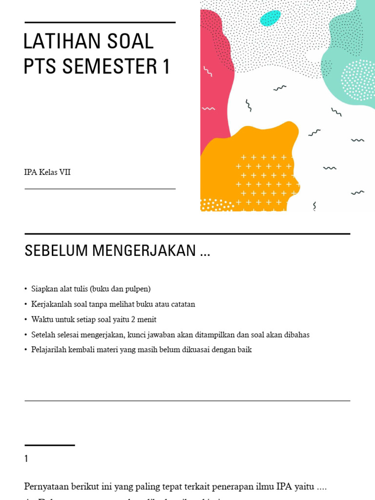 Latihan PTS IPA Kelas 7 Sem 1 | PDF