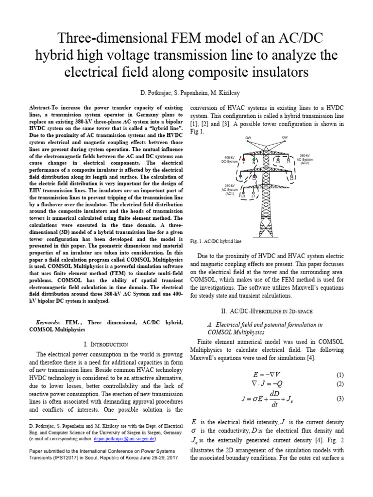 3D FEM Analysis of AC/DC Hybrid Line | PDF | High Voltage Direct ...