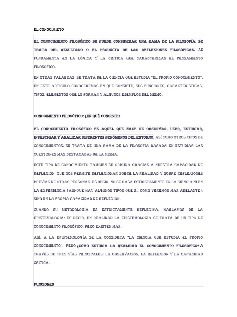 El Conocimieto | PDF | Conocimiento | Pensamiento