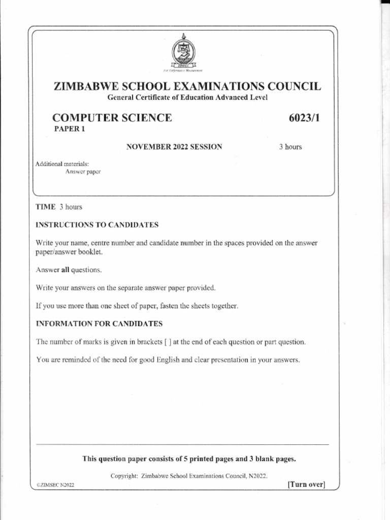 Computer Science Paper 1 Pdf Internet Protocols Pointer Computer