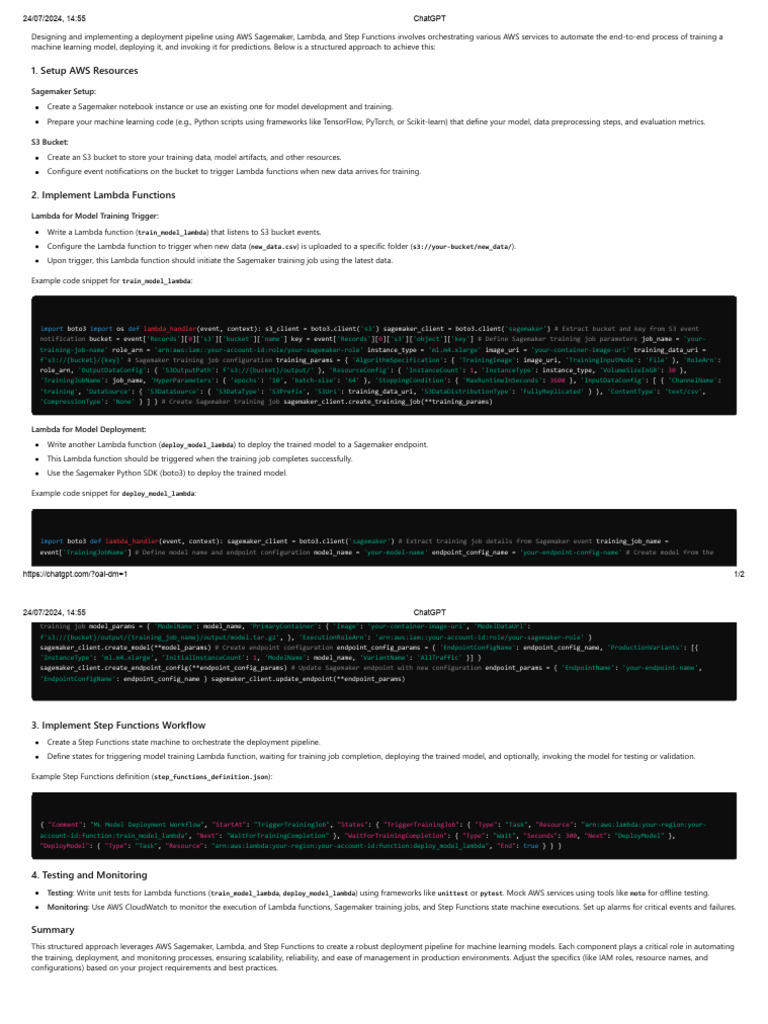 chatGPT Deployment Pipeline Setup With Sagemaker and Lambda | PDF | Anonymous Function | Machine ...