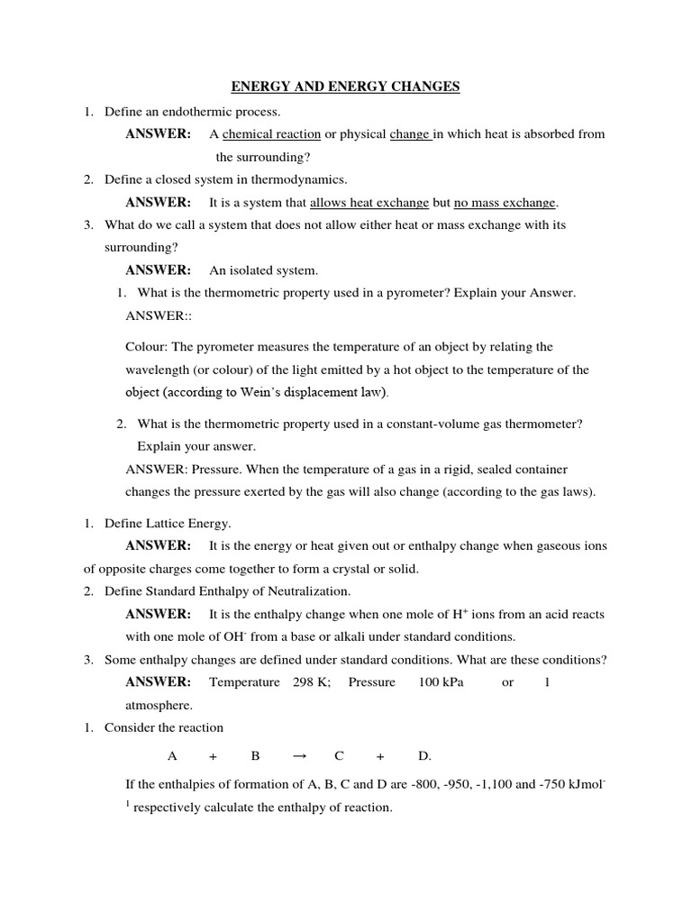 Energy and Energy Changes | PDF | Chemical Reactions | Heat